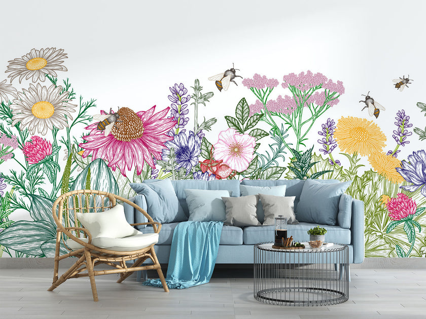 Wildflower haven wall mural | Botanical wallpaper | Mural Wonder ...
