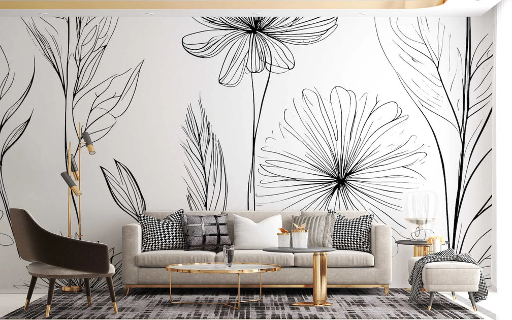 Botanical Line Art Wall Mural – Mural Wonder