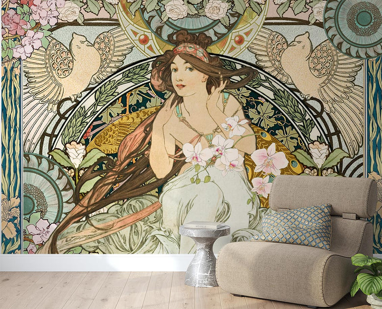 Muse wall mural | Art nouveau wallpaper | MuralWonder – Mural Wonder