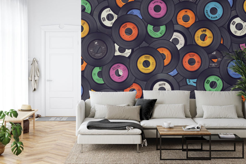Vinyl records wall mural | Mural Wonder – Mural Wonder