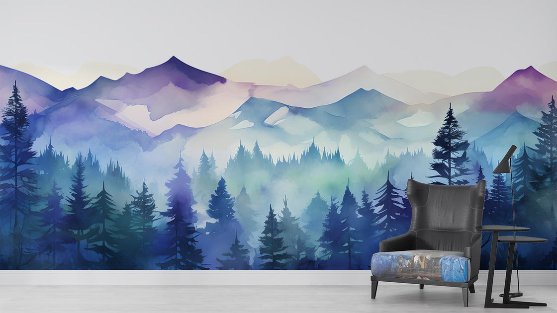 Watercolour Mountain Mural Wallpaper – Mural Wonder
