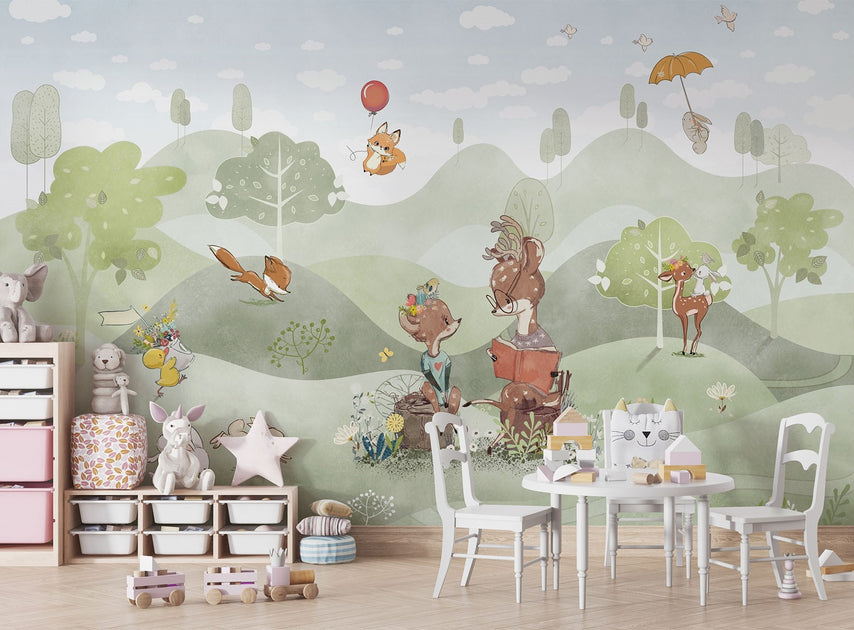 Whimsical forest friends wall mural | Kids wallpaper | Mural Wonder ...